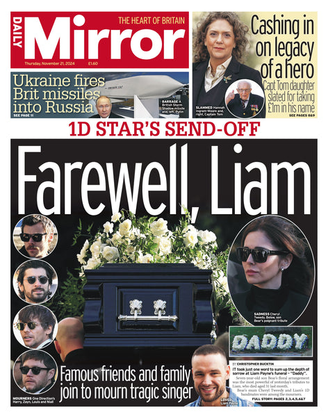 LIAM PAYNE Funeral - Daily Mirror UK NEWSPAPER (21st Nov 2024 ...