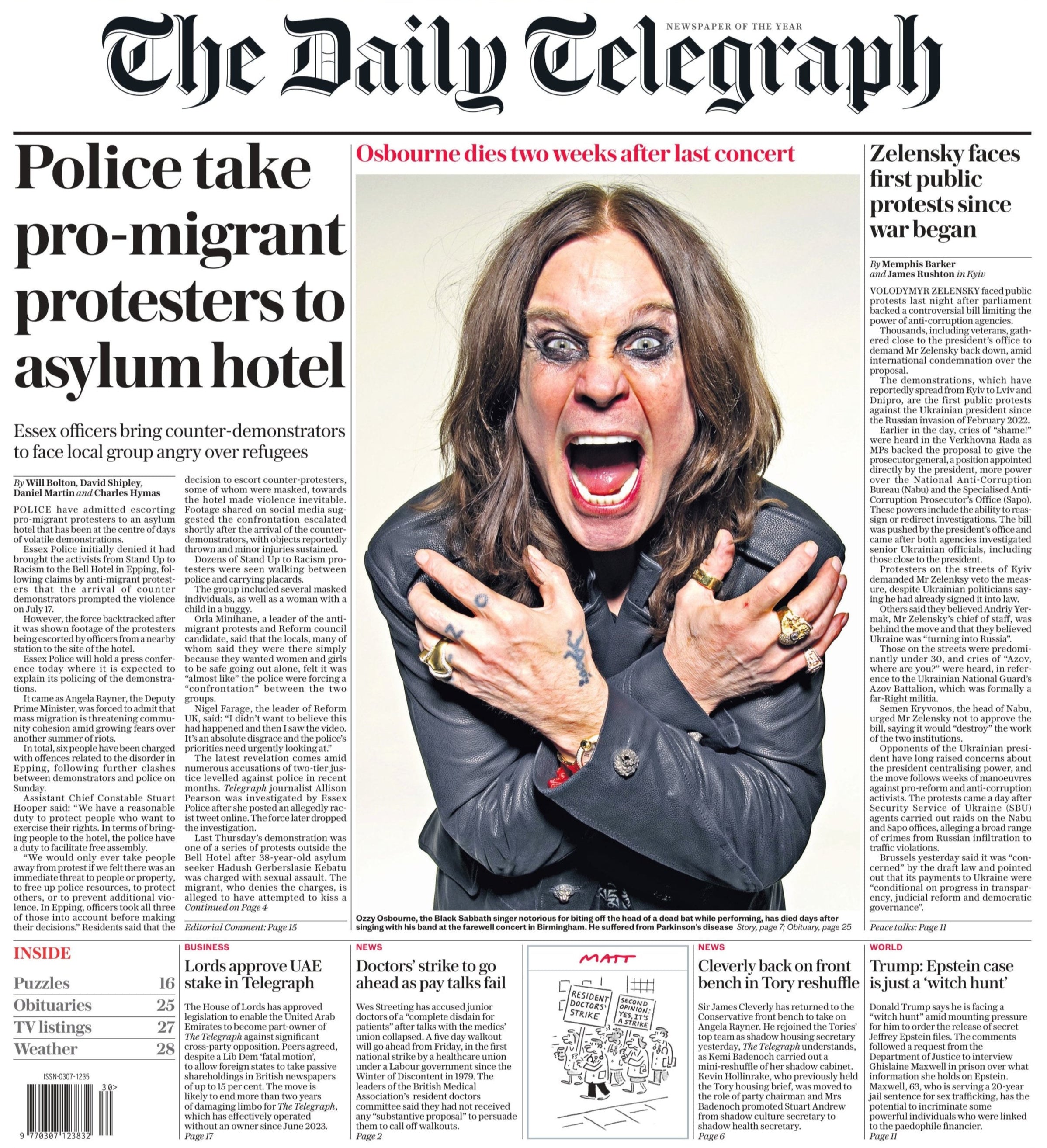 THE SUN Newspaper 23-July-2025 Ozzy Osbourne Black Sabbath Dies at 76 ...